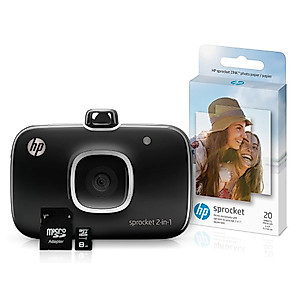 HP 5MS96A Sprocket 2-in-1 Portable Photo Printer & Instant Camera Bundle with 8GB Micro SD Card and Zink Photo Paper, Black (Pack of 3)