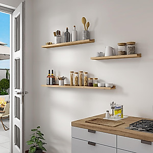 Picture Ledge Shelf - Solid Elm Wood Floating Shelves Set of 2 - Rustic Ledge Shelves for Toys Storage, Kids Bookshelf Wall Mounted for Bedroom, Living Room, Kitchen - 24 Inches - Natural Color