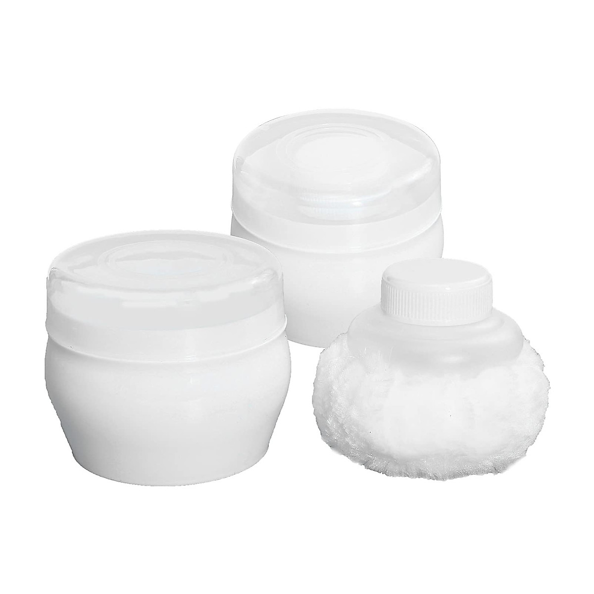 Toyvian 2 Sets Powder Puff Box Fluffy Body After- Bath Powder Face Body Villus Powder Puff Container Makeup Cosmetic Talcum Powder Holder with Hand Holder White
