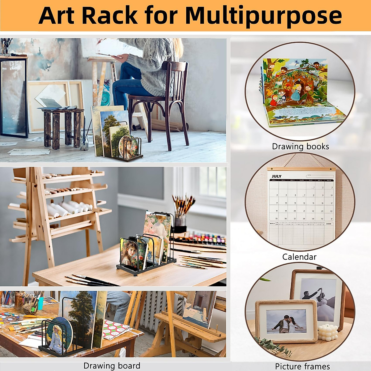 lukar Tabletop Art Rack, Art Storage Rack, Canvas Rack Art Storage Small Art Drying Rack Metal Storage Stand for Canvas Frame Drawing Board, Prints, Panel Artwork 13.77" H