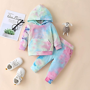 Newborn Infant Baby Girls Sweatshirts Tie Dye Sweatsuit Hoodies Tops Pants 2Pc Tracksuit Fall Winter Clothes Set (Green, 12-18 Months)
