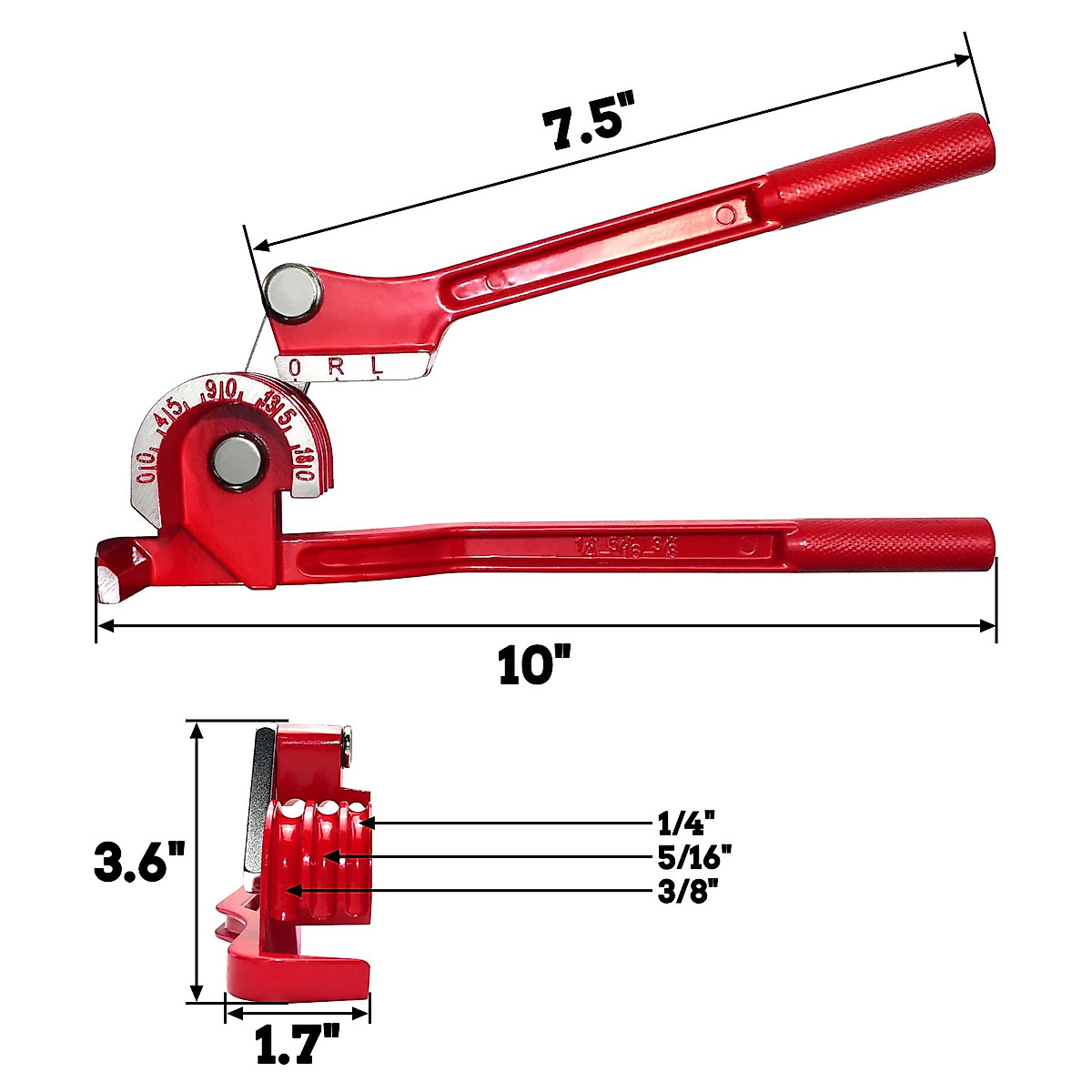 RiYii Tube Bender, 3 In 1 Copper Pipe Bender, 0-180 Degrees Tubing Bender, 1/4" 5/16" 3/8" Refrigeration Line Bending Tools for Copper, Brass, Soft Metal, Aluminum and Thin Stainless Steel Pipes, Red