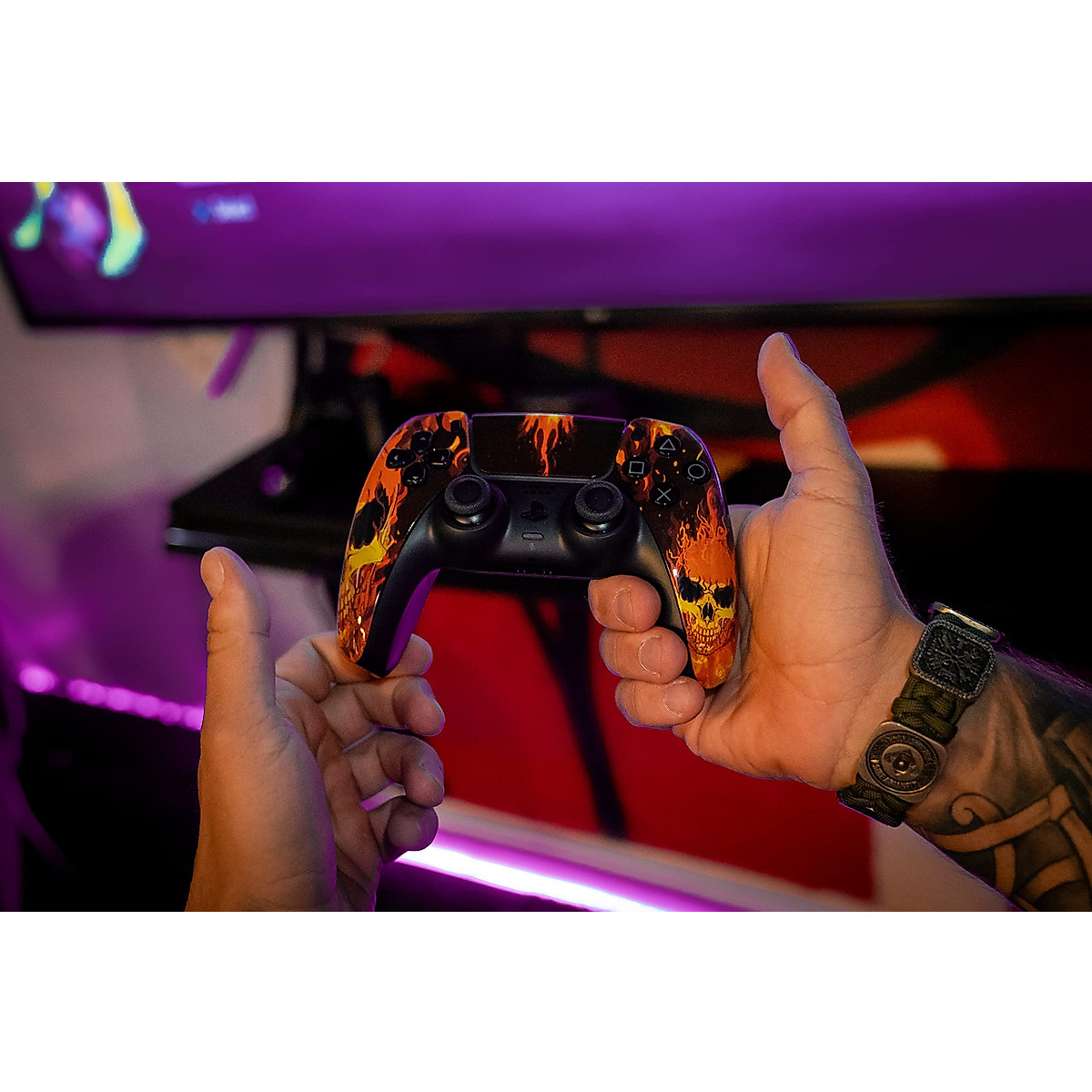 Custom Wireless UN-MODDED PRO Controller compatible with PS5 Exclusive Unique Design (Fire Skull)
