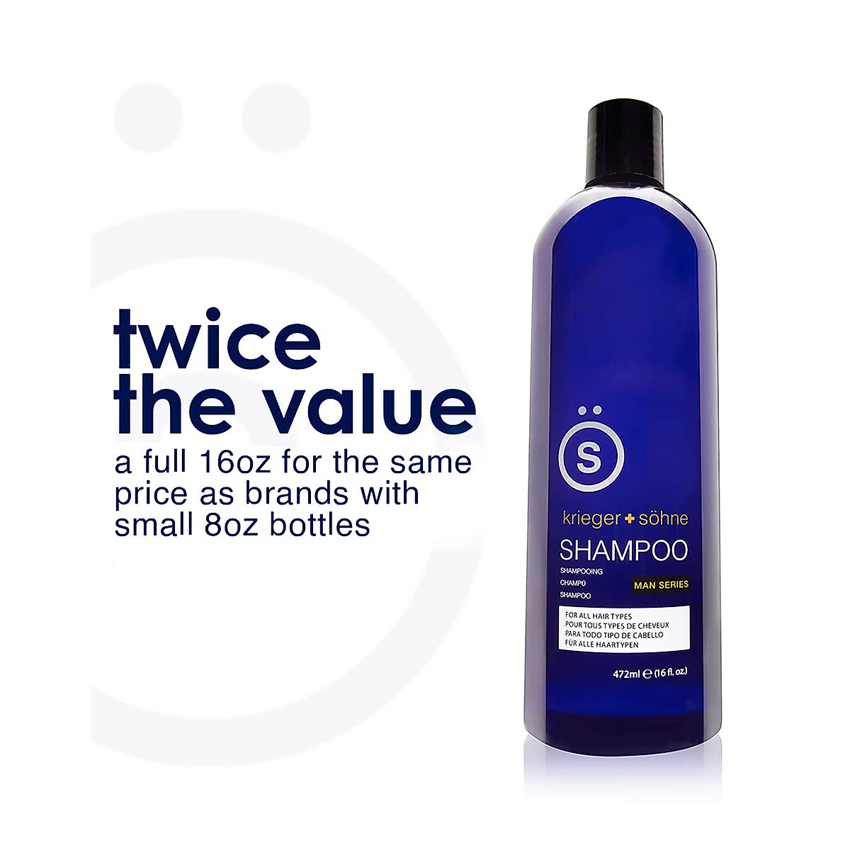 Krieger + Shne Shampoo for Men - 16oz (1 Bottle) Invigorating Shampoo with Tea Tree Oil & Peppermint Oil, Paraben Free Formulated to Heal Dry Scalp, Dandruff, and Prevent Hair Loss