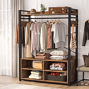 Tribesigns Free-standing Closet Clothing Rack, Metal Closet Organizer System with Shelves and Hooks, Heavy Duty Clothes Garment Rack Shelving for Bedroom , Laundry, Mushroom, Walk-in Closet (RUSTIC)