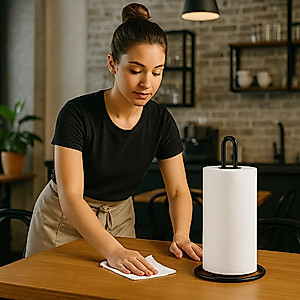 Creative Home Heavy Duty Metal Paper Towel Holder Kitchen Towel Stand for Kitchen Countertop Dining Table, 4.8" Diam. x 11.8" H, Black Powder Coating