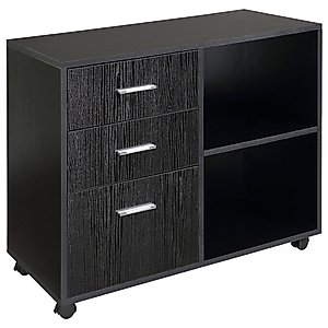HOMCOM 3 Drawer Printer Stand, Mobile Office Cabinet with 2 Storage Shelves for Home Office, Black