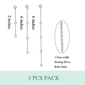 AOBOCO 925 Sterling Silver Chain Extenders for Necklace Bracelet with Gift Box (Set 2'',4'',&6'')