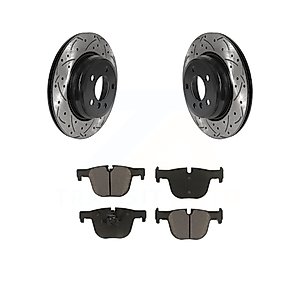 Transit Auto - Rear Coated Drilled Slotted Disc Brake Rotors And Ceramic Pads Kit For BMW 330i xDrive 335i 328i 430i Gran Coupe 428i 435i 340i 440i GT ActiveHybrid 3 KDC-100733