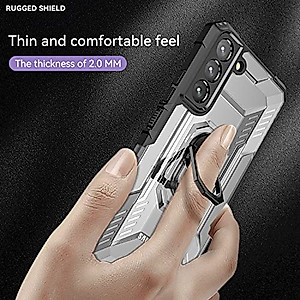 Monwutong Ring Holder Case for Samsung Galaxy S22 Plus, Hard PC Armor Case with Military Grade Shockproof Protection and Magnetic Absorption Kickstand Shell for Samsung Galaxy S22 Plus, ZHW Black