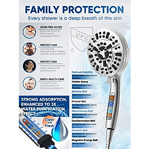 Pavezo High Pressure Shower Head Handheld 5" Large, Extra Long 72" SS Hose 10-mode Portable Detachable Shower Head with Hard Water Filter for Bathroom, Anti-clog & Powerful to Clean Tile & Pets