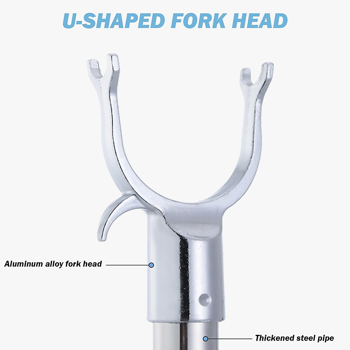 CUCUFA Retractable Clothesline Pole, 51-inch Stainless Steel Pole Telescoping Pole with Hook Long Reach Sticks Fork Clothes Hook Pole for Wardrobe, Clothesline, Hanger