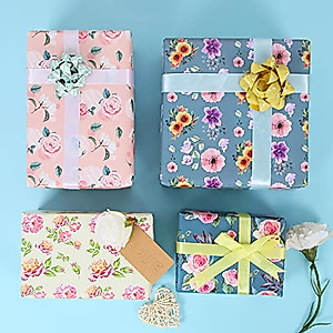 Aimyoo Pink Floral Wrapping Paper Roll 17 in x 10 ft, Vintage Flower Gift Wrap for Wedding Bridal Shower Birthday