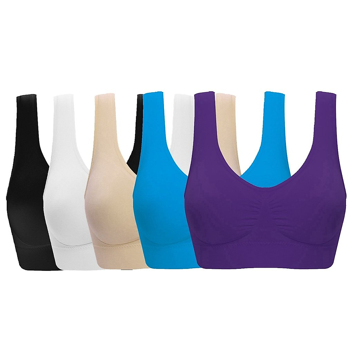ohlyah Women s Seamless Wire-Free Bra with Removable Pads pack 5 Pack black White Nude Blue Purple XXXL 38DD 40D 42C 42D 44B 44C