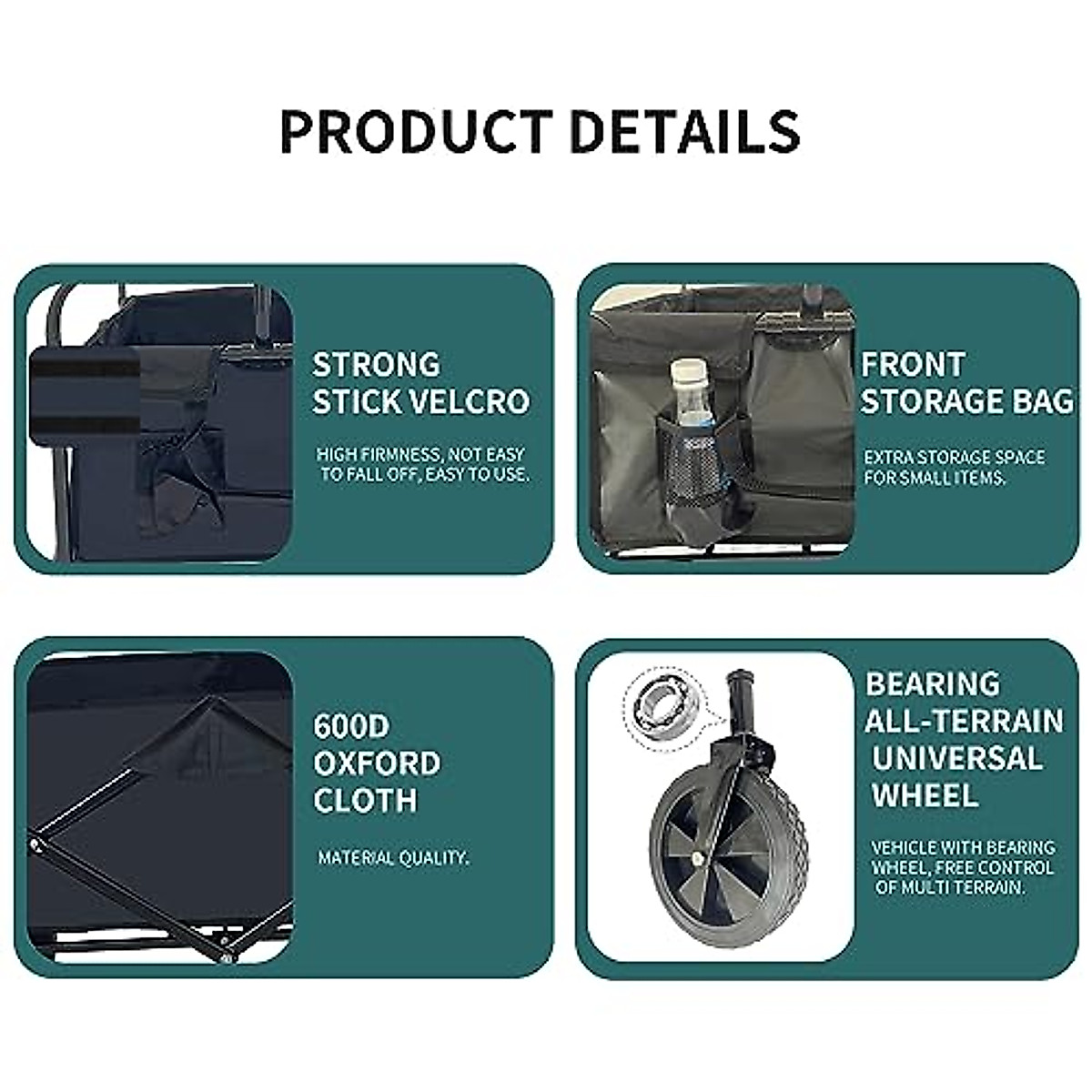 Wagon Cart with Wheels Foldable,Utility Garden Cart with Canopy,Outdoor Utility Collapsible Folding Wagon with Heavy-Duty Steel Frame,Collapsible Wagon,Trolley Cart Carry up to 150 Pounds