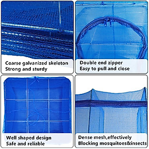 EarfnBabi Drying Rack Foldable Fishing Mesh 6 Layers Hanging Drying Fish Net Foldable Nylon Netting Dryer, for Seeds Fish Vegetables Fruit Herb Food Clothes, Zipper Opening Blue 19.68"x19.68"x37.4"