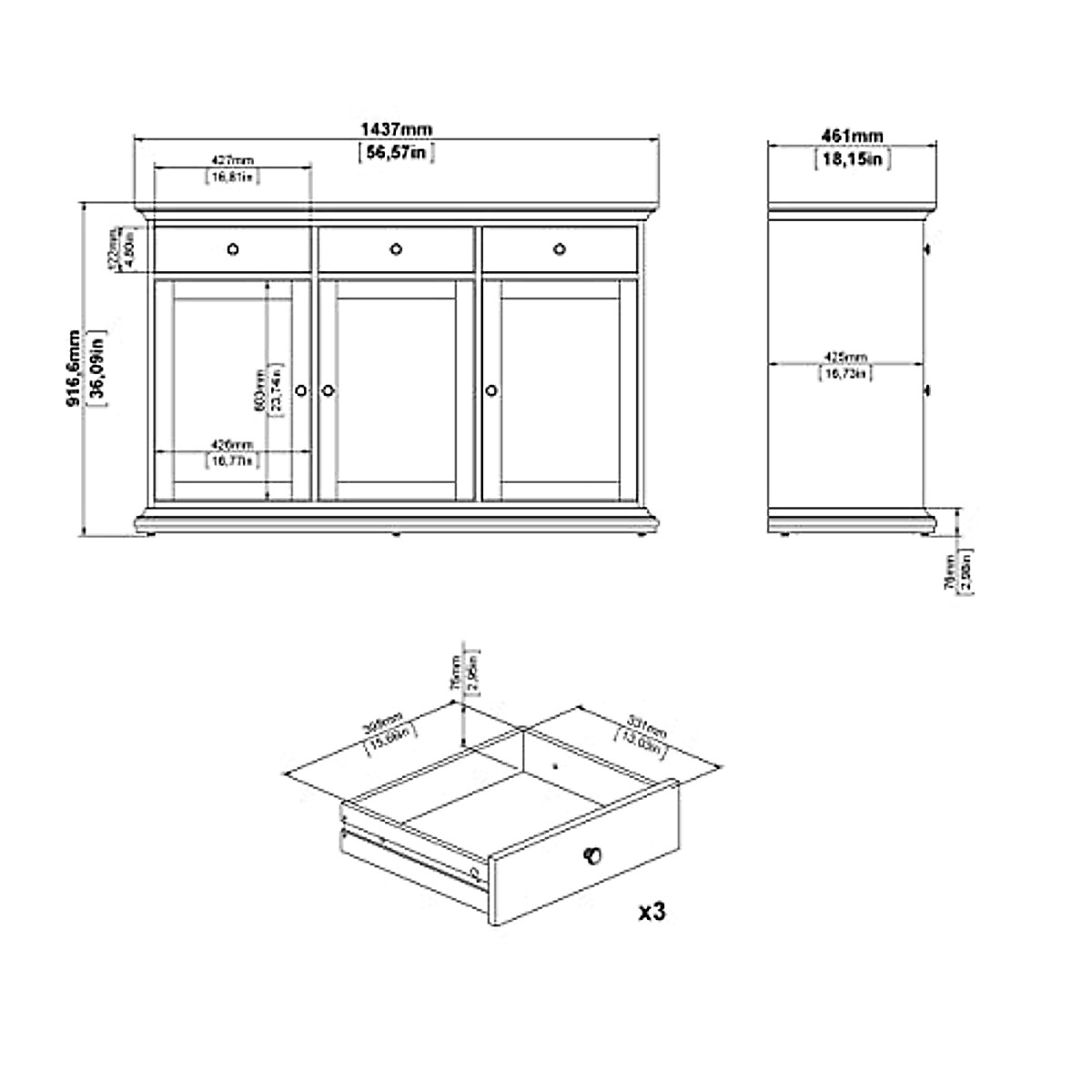 Tvilum Sonoma Sideboard with 3 Doors and 3 Drawers, White