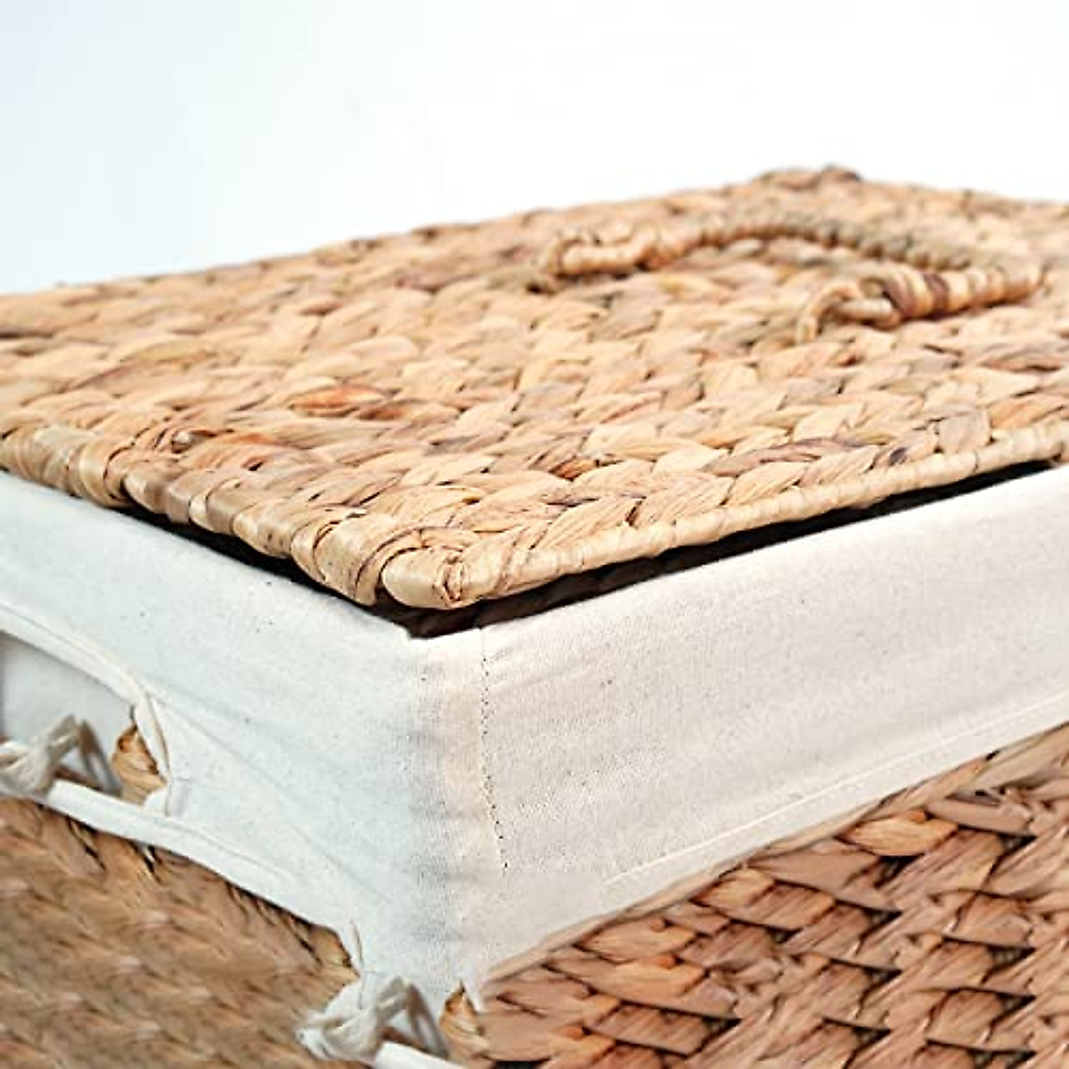 Handmade Rectangular Water Hyacinth Wicker Laundry Hamper with Lid Natural, Large