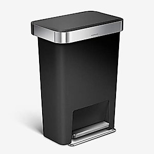 simplehuman 45 Liter / 12 Gallon Rectangular Kitchen Step Trash Can with Soft-Close Lid, Black Plastic