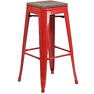 Flash Furniture Lily 4 Pk. 30" High Backless Red Metal Barstool with Square Wood Seat