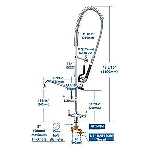 Maxsen Deck Mount Commercial Kitchen Sink Faucet 43" Height Pre rinse With 12" Add-On Spout For Food Service Commercial Kitchens Restaurant Hotel Application Tap