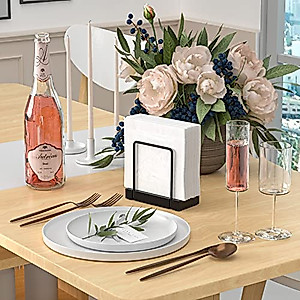 Napkin Holder for Table, Bamboo Iron Standing Napkin Dispenser for Kitchen Dining Table Farmhouse Cocktail Picnic Bar Rustic Wood Holders for Paper Mail Bills Suitable for All Dining Room Decors Black