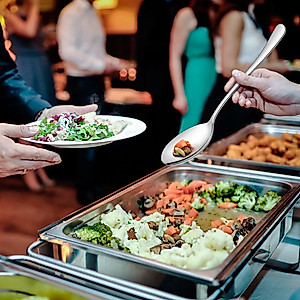 E-far Large Serving Utensils Set of 10, Stainless Steel Serving Spoon, Slotted Spoon, Fork, Tong, Cake Server and Butter Knife for Parties Buffet Banquet Kitchen, Mirror Finish & Dishwasher Safe