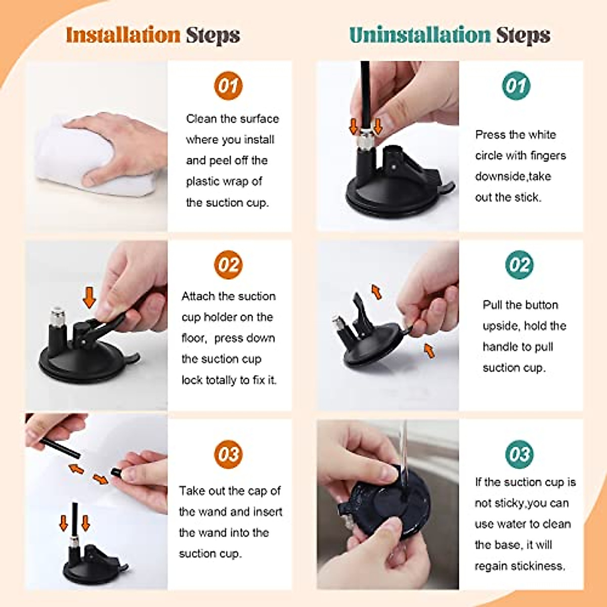 Cat Feather Toys, Interactive Cat Wand Toys with Super Suction Cup, Detachable 6 PCS Feather Refills Tail Bird Feathers with Bell, Cat Teaser Wand for Indoor Cats Kitten Play Chase Exercise (Set 1)