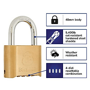BRINKS 171-50051 Solid Brass Resettable Combination Lock, 48mm