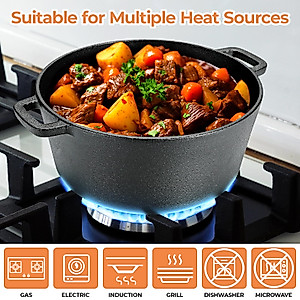 LIFERUN Dutch Oven Pot with Lid, 5.1 Quart Pot without Lid + 1.9 Quart Lid - Cast Iron Dutch Oven with Lid - Lid Doubles as Cast Iron Skillet - Silicone Handle Holders, Iron Stand - Use in the Oven, Stove, BBQ, Grill, Campfire