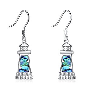 Lighthouse Earrings for Women Sterling Silver Abalone Shell Lighthouse Dangle Drop Earring Birthday Jewelry Gift for Lover
