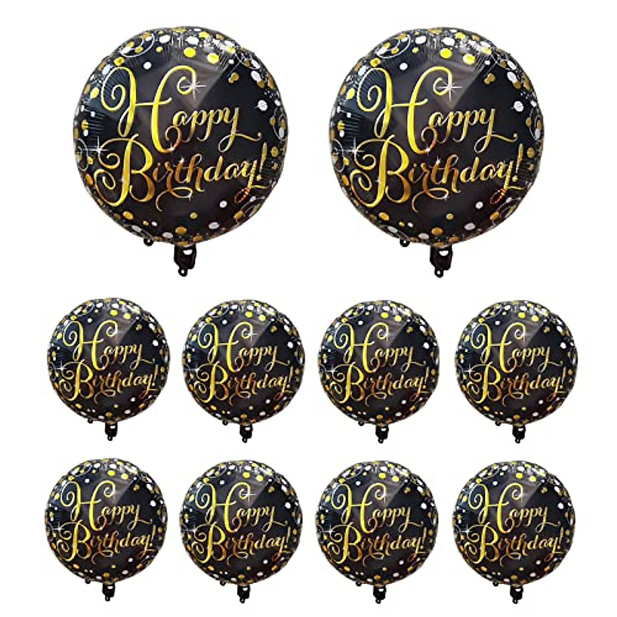 HAPRTY 10 Pcs Happy Birthday Aluminum Foil Balloons, 18" Round Mylar Helium Balloon Inflatable Balloons for Birthday Party Decorations Supplies (Black Gold)