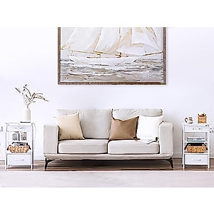 Labcosi White Nightstands with Fabric Drawer, 25" Tall Bedside Table with Charging Station, Bedroom End Tables and Dresser, 2 Pack