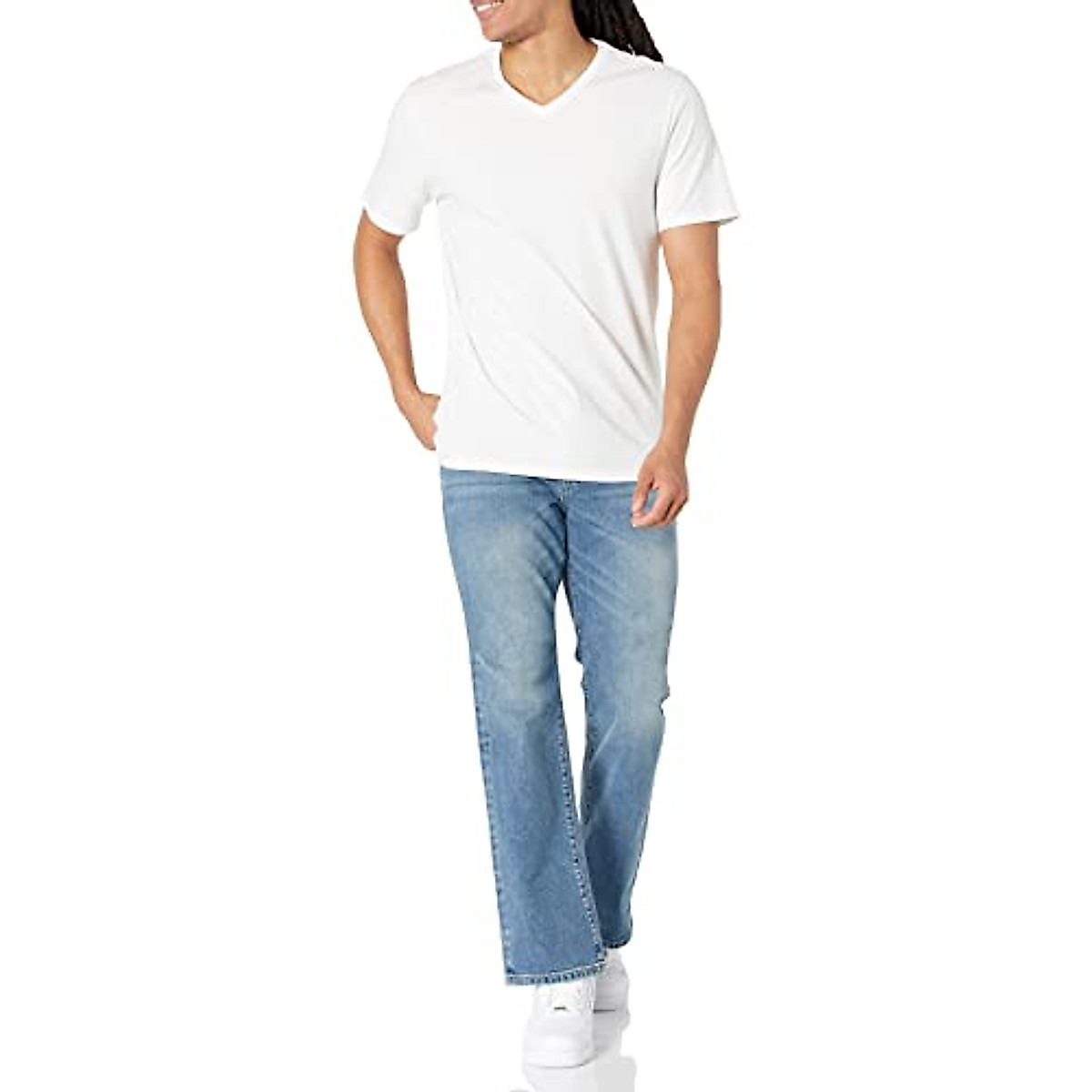 Amazon Essentials Men's Slim-Fit Short-Sleeve V-Neck T-Shirt, Pack of 2, Bright White, Medium