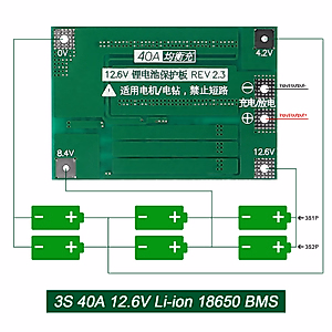 QCCAN 3S 40A 12.6V Li-ion Lithium Battery Protection Board PCB BMS Charger Protection Circuit for Drill Motor (3S 40A)…