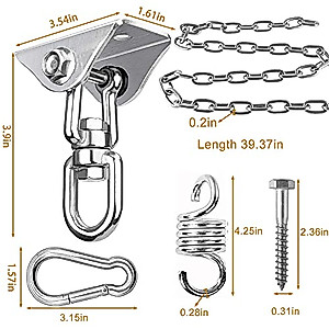 weiatas Hammock Chair Hanging Hardware Kit with Chain and Spring, Heavy Duty Porch Swing Hanger, 360 Swivel Ceiling Hooks for Punching Bag,Gym (Screw)