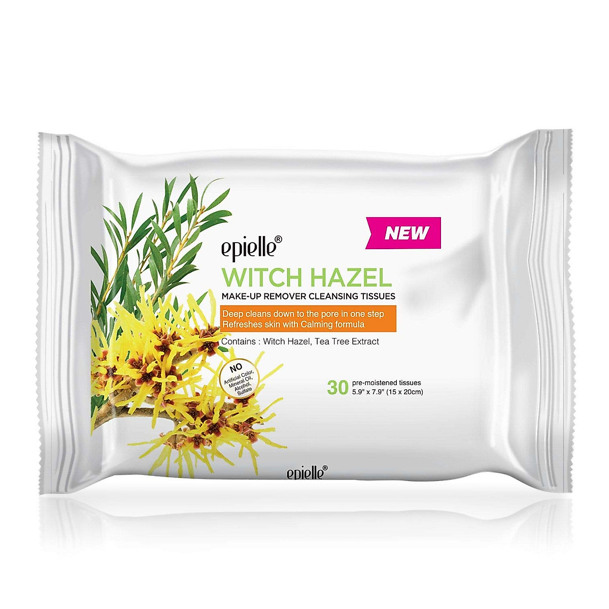 Epielle New Witch Hazel 30ct Makeup Cleansing Wipes Deep Cleans Pores & Refresh Skin with Calming Formula (6 packs)