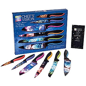 CHEF'S VISION Cosmos Knife Set Bundle With BEHOLD Wall-Mounted Magnetic Holder Silver