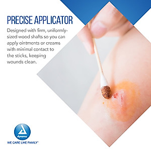 Dynarex 6-Inch Sterile Cotton Tipped Applicators - Single-Use Wooden Cotton Tip Applicators for Wound Care & Dressing, Hygiene, Make Up, Cleaning Tools, Jewelry - 1 Box of 100 Pouches, 2 per Pouch