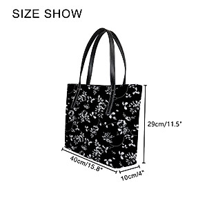 Retro Black and White Floral Pattern Tote Bag for Women Leather Handbags Women's Crossbody Handbags Work Tote Bags for Women Coach Handbags Tote Bag with Zipper.