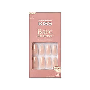 KISS Bare But Better TruNude Fake Nails Nude Nail Shades Manicure Set, Nude Drama', 28 Chip Proof, Smudge Proof Glue-On Nails