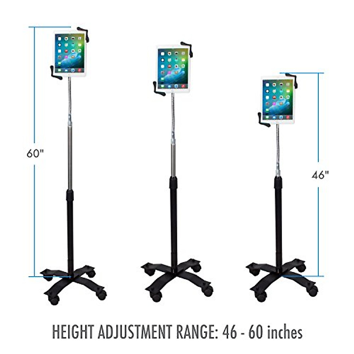 Gooseneck Floor Stand – CTA’s Compact, Adjustable Gooseneck with Swivel Casters for iPad 7th/ 8th/ 9th Gen 10.2”, iPad Air 4, 12.9”, Surface Pro, Zebra & Other 7-13” Tablets (PAD-CGS)
