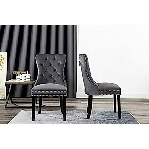 Dining Room Chairs Set of 4 Button-Tufted Accent Armless Modern Velvet Upholstered Padded Parson Side Chairs with Sturdy Legs for Kitchen Restaurant Office Lobby Lounge Living Room (Dark Grey)