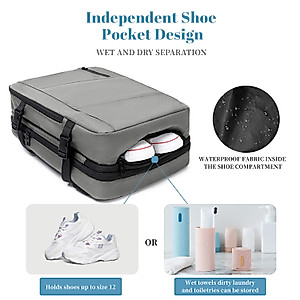 Travel Laptop Backpack, Extra Large 25-40L Expandable Carry On Backpack for Women Men with USB Charging Port, Water Resistant Luggage Computer Backpacks Bag Fits 17.3 Inch Laptop and Notebook,Grey