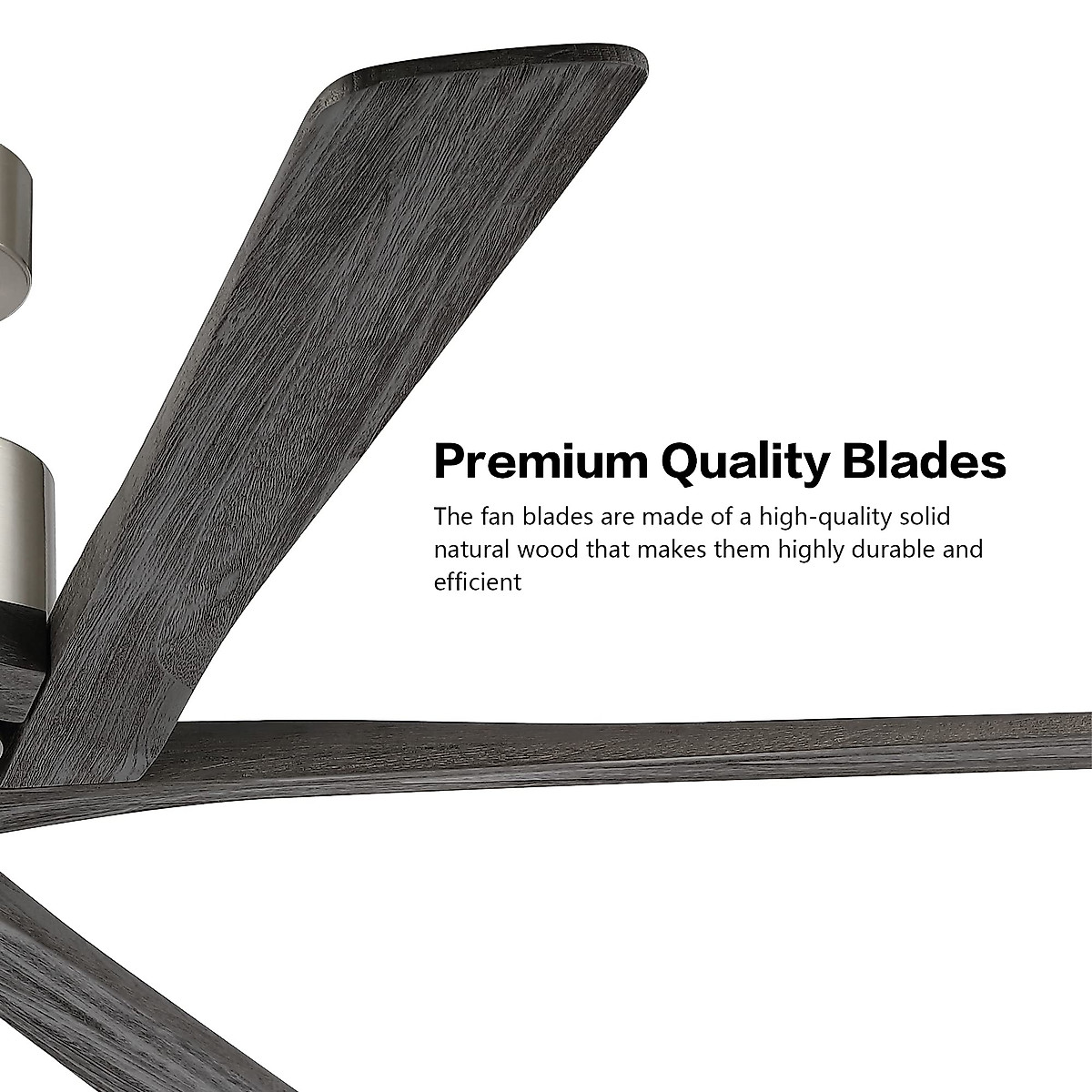 WINGBO 64 Inch DC Ceiling Fan without Lights, 5 Reversible Carved Solid Wood Blades, 6-Speed Noiseless DC Motor, Ceiling Fan No Light with Remote, Brushed Nickel Finish with Gray Blades, ETL Listed