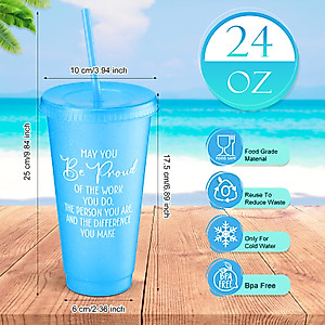 Gerrii Thank You Gift May You Be Proud Of The Work You Do Plastic Tumblers with Straws Lid Inspirational Reusable Glitter Plastic cup Travel Mug Appreciation Gift for Coworker Employee(24 oz, 24 Pcs)