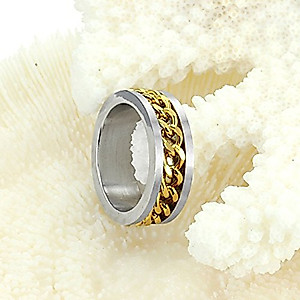 JAJAFOOK Jewelry 8mm Silver and Gold Spinner/Rotatable Chain Eternity Wedding Ring Band for Unisex Rings