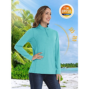 TACVASEN 1/4 Zip Tops for Women UPF 50+ Shirts Sun Protection Long Sleeve Breathable Workout Shirt, Light Green, L