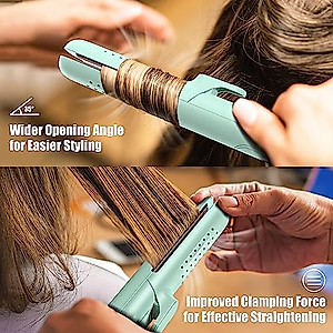 Terviiix 360 Airflow Styler Curling Iron 1-1/4 Inch | Ionic Hair Straightener & Curler 2 in 1 | Titanium Flat Iron Travel Curling Iron in One | 0 Burning Straightening Iron with Cool Air | Mint Green