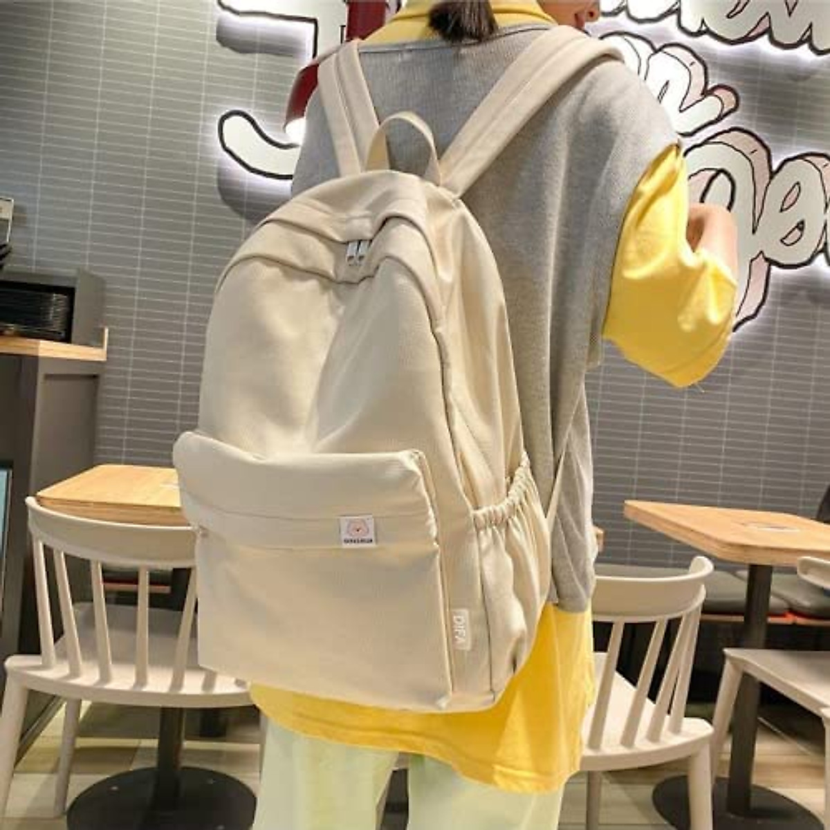 RRRWEI Backpack for School Solid Color Boobags Aesthetic Rucksack Back to School School Bag for Teen Girls (apricot)